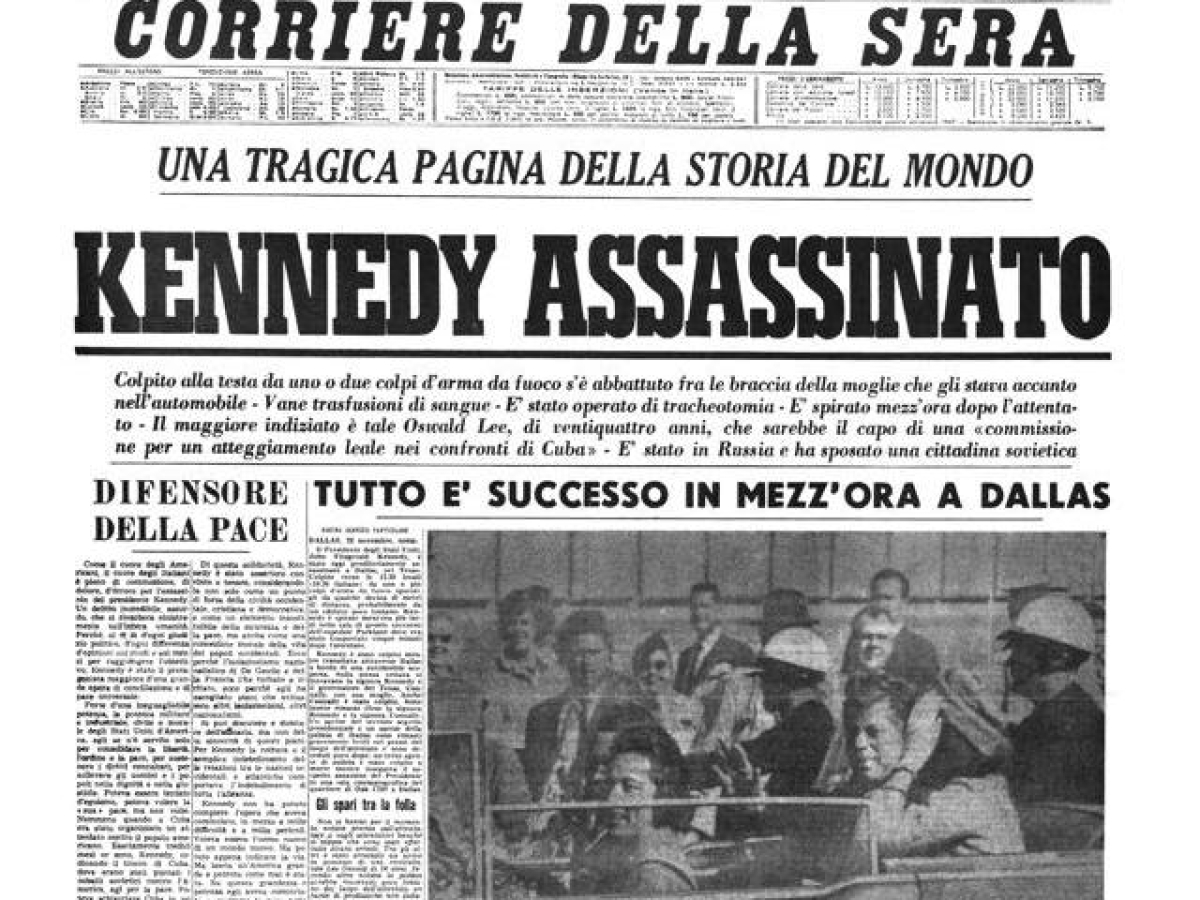 23 novembre 1963, l’assassinio di Kennedy: la prima pagina del Corriere ...