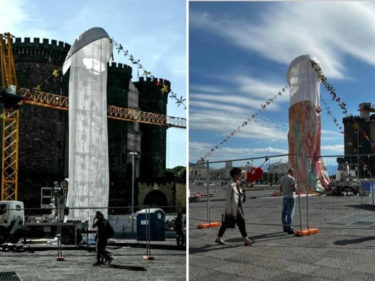 Napoli, in piazza Municipio si erge il Pulcinella «fallico» di Gaetano ...