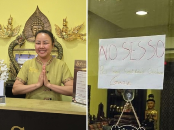 «No sesso, qui solo massaggi». Il cartello sulla vetrina del centro ...