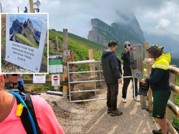 Dolomiti, tornello per accedere al sentiero del Seceda in Val Gardena ...