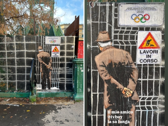 Milano, TvBoy bacchetta i cantieri infiniti e dipinge l'«umarell» a Porta Genova. Il sindaco ...