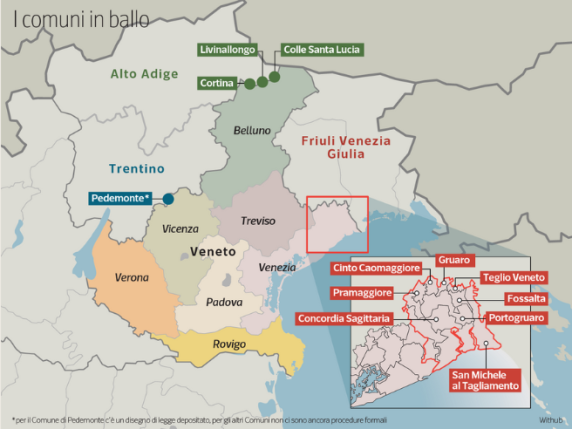 Il Veneto e i Comuni di confine che guardano al Friuli-Venezia Giulia ...