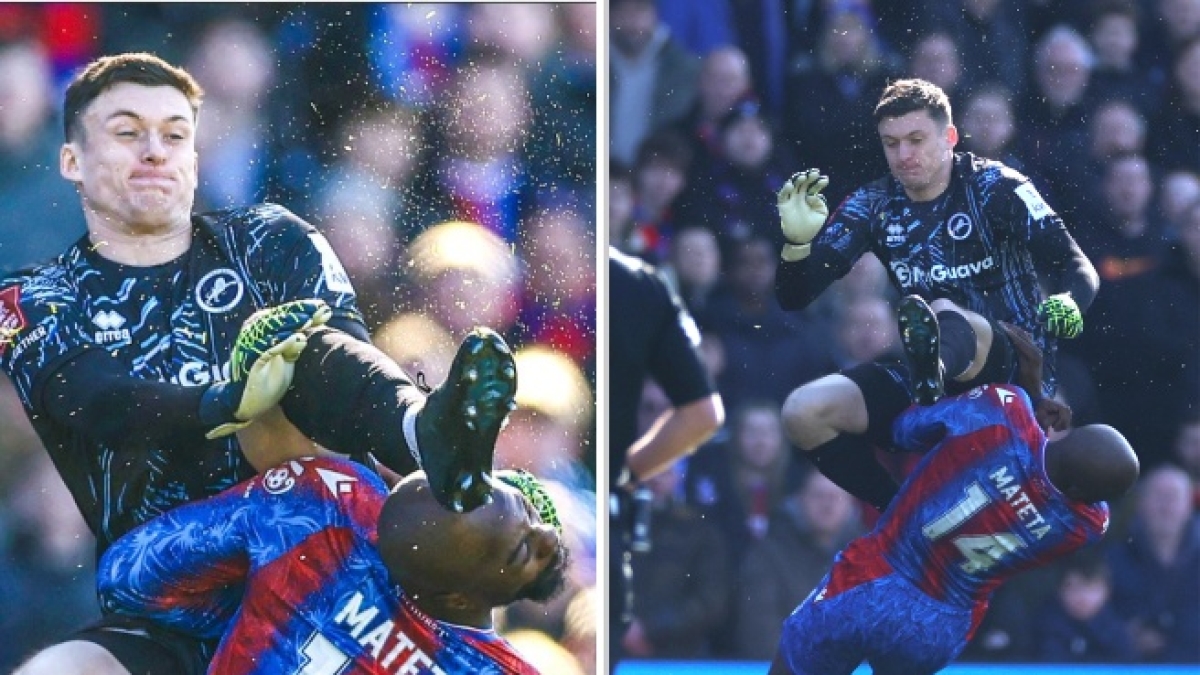 Mateta colpito alla testa dal portiere Roberts: l'attaccante del ...