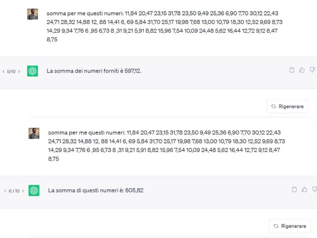 ChatGpt non sa fare le addizioni. Abbiamo provato a fargli sommare ...
