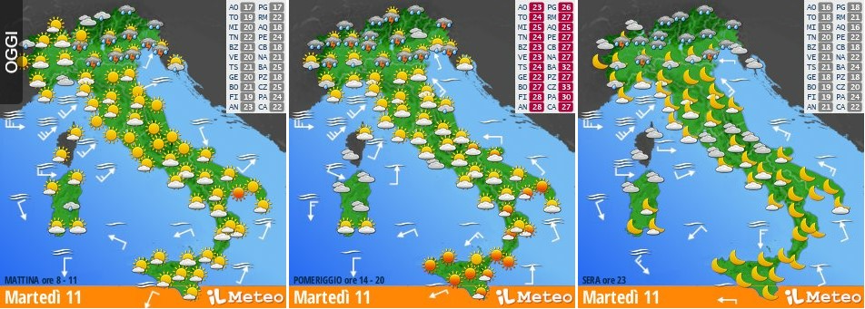 Il meteo di martedì 11 giugno: piogge e caldo africano, l'Italia divisa in due. «Giovedì nuovo ...